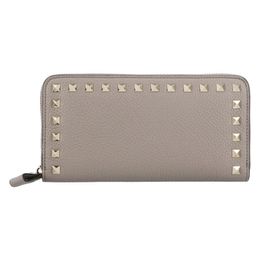 Valentino Garavani Portemonnaie - Rockstud Grey Leather Wallet - Gr. unisize - in Grau - f&uuml;r Damen