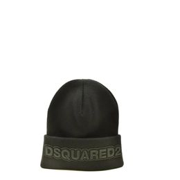 Dsquared2 Caps & M&uuml;tzen - Ribbed Knit Green Beanie With Logo Detail - Gr. ONE SIZE - in Schwarz - f&uuml;r Damen