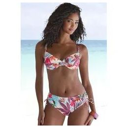 B&uuml;gel-Bikini-Top Lascana "Imani", Damen, Gr. 40, Cup C, beige (creme bedruckt), Recycling-Polyamid, bedruckt, Bikini-Oberteile, mit sommerlichem Bl&auml;tterprint