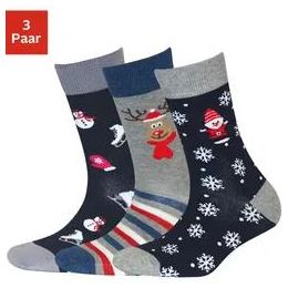 H.I.S. Socken H.I.S, Damen, Gr. 35-38, bunt (marine, grau, rot, gemustert), Baumwollmischung, gemustert, lustiges Design, elastisch, Socken Socken, mit Weihnachts-Design