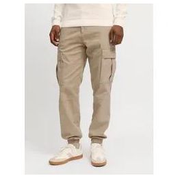 Jack & Jones Cargohose JACK & JONES "JPSTKANE JJJONNIE CUFFED CARGO", Damen, Gr. 29, L&auml;nge 30, crockery, Web, Obermaterial: 98% Baumwolle, 2% Elasthan, unifarben, loose fit kn&ouml;chellang, Hosen Cargohose