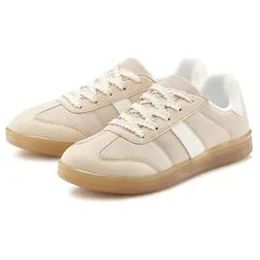 Sneaker Lascana "Schn&uuml;rschuh, Halbschuh, Freizeitschuh", Herren, Gr. 38, beige (beige, wei&szlig;), Obermaterial: 50% Lederimitat, 50% Textilmaterial. Decksohle: 100% Textilmaterial. Futter: 100% Textilmaterial. Laufsohle: 100% Synthetik, unifarben, Basic, Schuhe Sneaker, mit angesagter Sohle VEGAN