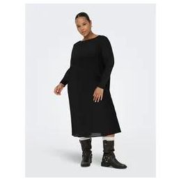 Chiffonkleid Only CARMAKOMA "CARFOREST LIFE LS BOATNECK BLK DRESS JRS", Damen, Gr. S, N-Gr, schwarz, Chiffon, Obermaterial: 95% Polyester, 5% Elasthan, unifarben, regular fit kniebedeckend, U-Boot-Ausschnitt, Kleider Chiffonkleid, Sommerkleid