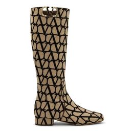 Valentino Garavani Stiefel - Canvas Logo Boots - Gr. 37,5 (EU) - in Beige - f&uuml;r Damen