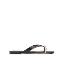 Salvatore Ferragamo Sandalen - Black Leather Sandals With Thong Strap - Gr. 7_5 - in Rot - f&uuml;r Damen
