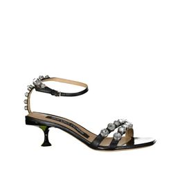 Sergio Rossi Sandalen - Leather Crystal Sandals - Gr. 35 (EU) - in Braun - f&uuml;r Damen