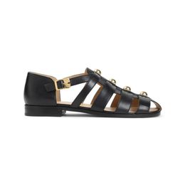Valentino Garavani Loafer - Black Leather Sandals With Decorative Metal Accent - Gr. 41 (EU) - in Schwarz - f&uuml;r Damen