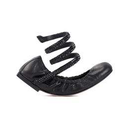 Rene Caovilla Black Lamb Leather Ballerinas - Gr. 38,5 (EU) - in Schwarz