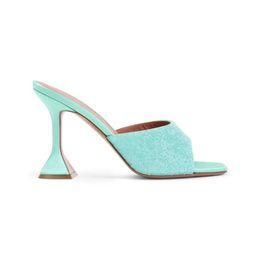 Amina Muaddi Sandalen - Satin Open-Toe Sandals With Crystal Embellishments - Gr. 36,5 (EU) - in Blau - f&uuml;r Damen