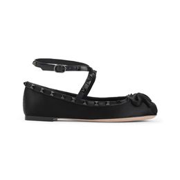 Valentino Satin And Leather Ballerinas With Ankle Strap - Gr. 41 (EU) - in Schwarz