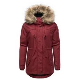 Winterjacke Ragwear "Tawny Short YOUMODO", Damen, Gr. XXL (44), bordeaux, Au&szlig;enmaterial: 65% Polyester, 35% Baumwolle. Innenfutter: 100% Polyester. Wattierung: 100% Polyester, tailliert h&uuml;ftbedeckend, mit Knopf Rippstrickb&uuml;ndchen, Jacken Winterjacke, Warme Jacke mit gro&szlig;er Kapuze und Kunstfellkragen