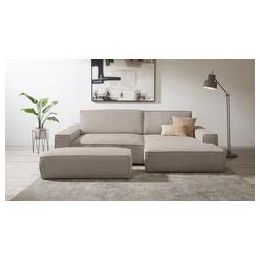 Polsterecke Home Affaire "SHERWOOD XXL tief, L-Form, Schlaffunktion, Bigsofa, Cord, Leinenoptik", greige, B:284cm H:90cm T:135cm, 100% Polyester, Sofas, stellbar zum Schlafsofa (Krokodilverbinder), Cord, Leinenoptik