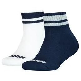 Kurzsocken Puma "Puma KIDS CLYDE CUSHIONED QUARTER 2P", Herren, Gr. 39-42, blau (blau, wei&szlig;), Baumwollmischung, gestreift, elastisch, Socken, mit gestreiften B&uuml;ndchen