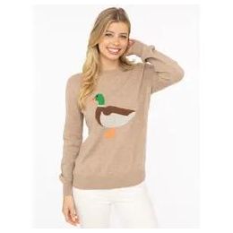 Strickpullover Zwillingsherz "Duck", Damen, Gr. M, mittelbeige, Strick, Obermaterial: 100% Kaschmir, Pullover Strickpullover, Rundhals,aus reinem Kaschmir mit gro&szlig;er Ente