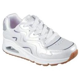 Sneaker Skechers "UNO GEN1", M&auml;dchen, Gr. 27, silber (wei&szlig;, silberfarben), Lederimitat, gl&auml;nzend, Schuhe Sneaker, Schn&uuml;rschuh mit Memory Foam, Gr&ouml;&szlig;enschablone zum Download