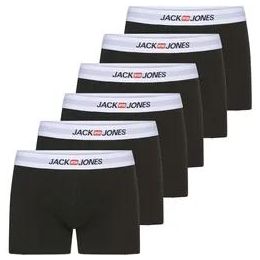 Jack & Jones Trunk JACK & JONES "JACOLD &ndash; Boxershorts mit farbigem Bund im 6er-Pack", Herren, Gr. S, 6 Stk., wei&szlig; (schwarz pack:6 x schwarz with wei&szlig; wb), Jersey, Obermaterial: 95% Baumwolle, 5% Elasthan, unifarben mit Farbeinsatz, normal, Unterhosen, Druck, modisch, regular fit, Jersey