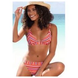 Triangel-Bikini Lascana, Damen, Gr. 40, Cup C/D, orange (orange gestreift), Polyamid, Glanzfaden, gestreift, strukturiert, Bikini-Sets Triangel-Bikini, mit goldfarbenen Glitzerstreifen
