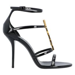 SAINT LAURENT Sandalen - Cassandra Sandals In Patent Leather Black - Gr. 38,5 (EU) - in Schwarz - f&uuml;r Damen