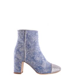 POLLY PLUME Stiefel - Textured Blue Ankle Boots With Block Heel - Gr. 37 (EU) - in Grau - f&uuml;r Damen
