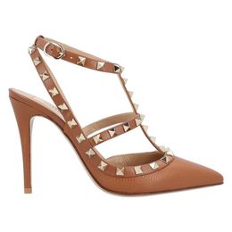 Valentino Garavani Hohe Schuhe - Brown Leather Rockstud Pumps - Gr. 38 (EU) - in Braun - f&uuml;r Damen
