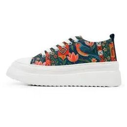 Sneaker DOGO "Freya Low-Top Sneaker Garden Birds Damen Sneaker", Herren, Gr. 37, Normalschaft, blau, Textil, Schuhe Sneaker, Handgefertigt