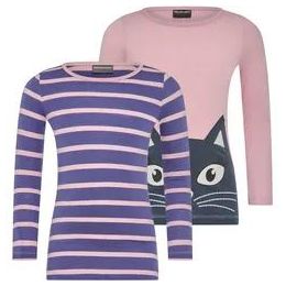 Langarmshirt Kidsworld "f&uuml;r kleine M&auml;dchen", M&auml;dchen, Gr. 116/122, rosa, blau, Single Jersey, Obermaterial: 100% Baumwolle, bedruckt, gestreift, figurumspielend h&uuml;ftbedeckend, Rundhals, abgesteppte Kante, Shirts Langarmshirt, Langarm, l&auml;ssige Passform