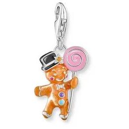 Charm-Einh&auml;nger Thomas Sabo "Lebkuchenm&auml;nnchen", silberfarben, orange, pink, blau, rot, violett, braun, orange, Charms, Damen, Silber 925 (recycelt), mit Zirkonia (synth.)