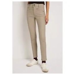 Lederimitathose STREET ONE STUDIO, Damen, Gr. 42, L&auml;nge 30, schwarz morn beige, Stoff, 76% Viskose, 21% Nylon, 3% Elasthan, unifarben mit Farbeinsatz, slim fit normal, Hosen, Middle Waist