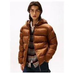 Tommy Hilfiger Steppjacke TOMMY JEANS "HOODED LOGO PUFFER", Damen, Gr. L, pecan nut, Web, Obermaterial: 100% Polyamid, unifarben, regular fit normal, Rundhals, eingesetzt eingefasste Kante, Jacken Steppjacke, Winterjacke Steppjacke W Regular fit mit Rundhalsausschnitt