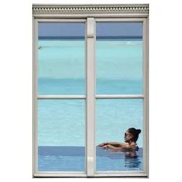 Wandsticker queence "Frau im Pool", blau, B:40cm H:60cm T:0,1cm, Wandtattoos, Wandsticker, Wandbild, selbstklebend, 3D, Fenster