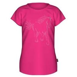 T-Shirt TRIGEMA "TRIGEMA T-Shirt mit glitzerndem Pferde-Printmotiv", M&auml;dchen, Gr. 152, hibiskus, Single Jersey, 100% Baumwolle, Basic, Rundhals, Shirts T-Shirt