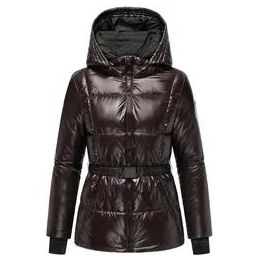 Steppjacke Navahoo "Eisglanz 14", Damen, Gr. M (38), braun, Obermaterial: 100% Nylon. Innenfutter: 100% Polyester. Wattierung: 100% Polyester. &Auml;rmelfutter: 100% Polyester, figurumspielend Po-bedeckend, hoch geschlossener Ausschnitt, elastischer Bund mit Daumenl&ouml;chern, Jacken Steppjacke, Gl&auml;nzende Damen Winterjacke mit Tailleng&uuml;rtel