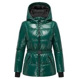 Steppjacke Navahoo "Eisglanz 14", Damen, Gr. M (38), gr&uuml;n, Obermaterial: 100% Nylon. Innenfutter: 100% Polyester. Wattierung: 100% Polyester. &Auml;rmelfutter: 100% Polyester, figurumspielend Po-bedeckend, hoch geschlossener Ausschnitt, elastischer Bund mit Daumenl&ouml;chern, Jacken Steppjacke, Gl&auml;nzende Damen Winterjacke mit Tailleng&uuml;rtel