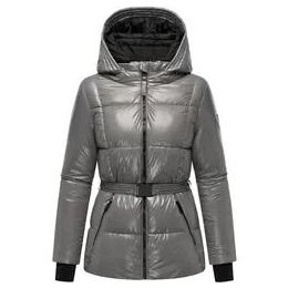 Steppjacke Navahoo "Eisglanz 14", Damen, Gr. S (36), grau, Obermaterial: 100% Nylon. Innenfutter: 100% Polyester. Wattierung: 100% Polyester. &Auml;rmelfutter: 100% Polyester, figurumspielend Po-bedeckend, hoch geschlossener Ausschnitt, elastischer Bund mit Daumenl&ouml;chern, Jacken Steppjacke, Gl&auml;nzende Damen Winterjacke mit Tailleng&uuml;rtel
