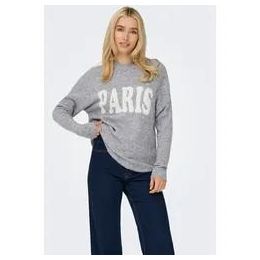 Strickpullover Only "ONLJERICO L/S PULLOVER KNT NOOS", Damen, Gr. S, grau (grau melange detail:cd paris), Strick, Obermaterial: 68% Polyacryl, 12% Polyester, 11% Nylon, 6% Wolle, 3% Elasthan, bedruckt, oversize h&uuml;ftbedeckend, V-Ausschnitt, Rippb&uuml;ndchen, Pullover Strickpullover