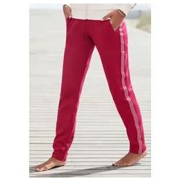H.I.S. Sweathose H.I.S, Damen, Gr. 32/34, N-Gr, rot, Interlock, Obermaterial: 60% Baumwolle, 40% Polyester, unifarben, Basic, bequem lang, Hosen Sweathose, mit seitlichen Streifen, Loungewear