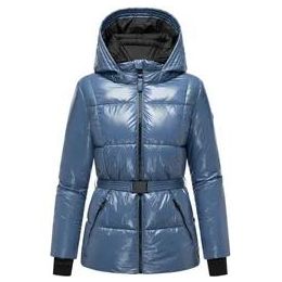 Steppjacke Navahoo "Eisglanz 14", Damen, Gr. L (40), graublau, Obermaterial: 100% Nylon. Innenfutter: 100% Polyester. Wattierung: 100% Polyester. &Auml;rmelfutter: 100% Polyester, figurumspielend Po-bedeckend, hoch geschlossener Ausschnitt, elastischer Bund mit Daumenl&ouml;chern, Jacken Steppjacke, Gl&auml;nzende Damen Winterjacke mit Tailleng&uuml;rtel