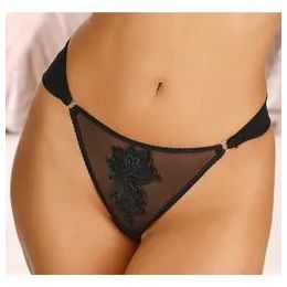 String Lascana, Damen, Gr. 36/38, schwarz, Mesh, Obermaterial: 80% Polyamid, 12% Elasthan, 8% Polyester, Unterhosen String, aus transparentem Mesh mit platzierter Blumen-Applikation