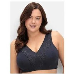 B&uuml;gelloser BH sheego, Damen, Gr. 100, Cup B, blau (marine), 95% Baumwolle, 5% Elasthan, Spitze:12% Elasthan, 88% Polyamid, BHs
