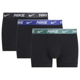 Trunk Nike UNDERWEAR "TRUNK 3PK", Herren, Gr. S, 3 Stk., blk evrgrn au, dp ni, anth shttrd wb, Jersey, Obermaterial: 95% Baumwolle, 3% sonstige Fasern, 2% Elasthan, kontrastfarbene Details, unifarben, k&ouml;rpernah, Unterhosen, mit farbigem Nike Logo-Elastikbund