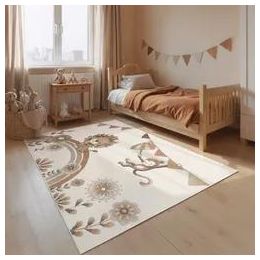 Villeroy & Boch Kinderteppich VILLEROY & BOCH "Roar like a Lion Summer Party Teppich", creme, mulitfarben, B:160cm H:9mm L:230cm, Polypropylen, Teppiche, Kinderteppich, Spielteppich weich, Kinderzimmer, Boho Kids Spielunterlage, Tieremotiv
