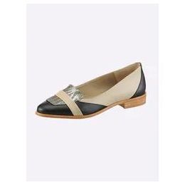 Slipper Heine, Damen, Gr. 35, beige (sand, schwarz), Glattleder, Leder, Rindsleder, Synthetik, Schuhe Slipper