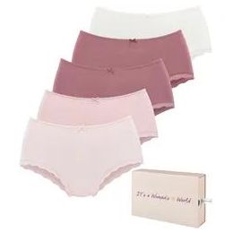 Taillenslip Lascana, Damen, Gr. 36/38, rosa (rose), Single Jersey, Obermaterial: 95% Baumwolle, 5% Elasthan, unifarben, k&ouml;rpernah, Unterhosen Taillenslip, aus elastischer Baumwolle mit zarter Spitze, mit Aufbewahrungsbox, Topseller