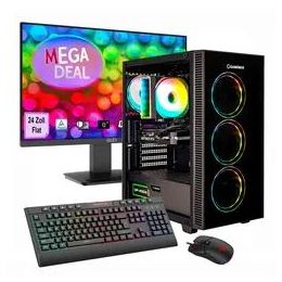 Hyrican GAMEMAX Gaming-PC-Komplettsystem "MegaDeal Draco XD 2692 AMD Ryzen 5 5500 RTX 5060 16GB 1TB SSD", Energieeffizienz: E (A-G), schwarz, Microsoft Windows 11 Home (64 Bit), 16 GB RAM 1.000 GB SSD, Computer_Komplettsysteme, Windows 11 + MSI PRO MP2412DE Monitor 60cm (24")