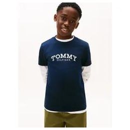 T-Shirt Tommy Hilfiger, Jungen, Gr. 14 (164), schwarz night navy, Single Jersey, Obermaterial: 100% Baumwolle, unifarben, regular fit normal, Rundhals, eingesetzt abgesteppte Kante, Shirts T-Shirt, Regular fit, f&uuml;r Kinder bis 16 Jahre, Druck