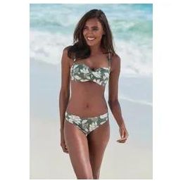 B&uuml;gel-Bandeau-Bikini-Top s.Oliver "Lady", Damen, Gr. 42, Cup D, olive, creme bedruckt, Microfaser, Recycling-Polyamid, gebl&uuml;mt, Bikini-Oberteile, mit floralem Design
