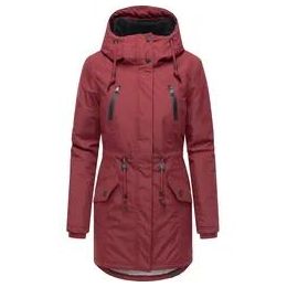 Wintermantel Ragwear "Elsien", Damen, Gr. S (36), rot (weinrot), Obermaterial: 100% Polyester. Innenfutter: 100% Polyester. Wattierung: 100% Polyester, tailliert ca. Mitte Oberschenkel, hoch geschlossener Ausschnitt, &Auml;rmel ohne &Auml;rmelschlitz Rippstrickb&uuml;ndchen mit Daumenl&ouml;chern, M&auml;ntel Wintermantel, wasserdichter Winterparka mit Teddyfell-Futter