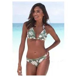 Triangel-Bikini-Top s.Oliver "Lady", Damen, Gr. 40, Cup C/D, gr&uuml;n (olive, creme), Microfaser, Recycling-Polyamid, gebl&uuml;mt, Bikini-Oberteile, mit floralem Design