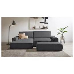 Polsterecke Home Affaire "SHERWOOD XXL tief, L-Form, Schlaffunktion, Bigsofa, Cord, Leinenoptik", anthrazit, B:284cm H:90cm T:135cm, 100% Polyester, Sofas, stellbar zum Schlafsofa (Krokodilverbinder), Cord, Leinenoptik