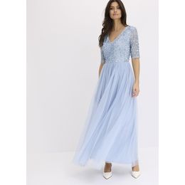 bonprix Abendkleid aus zartem T&uuml;ll mit Paillettenstickerei, blau